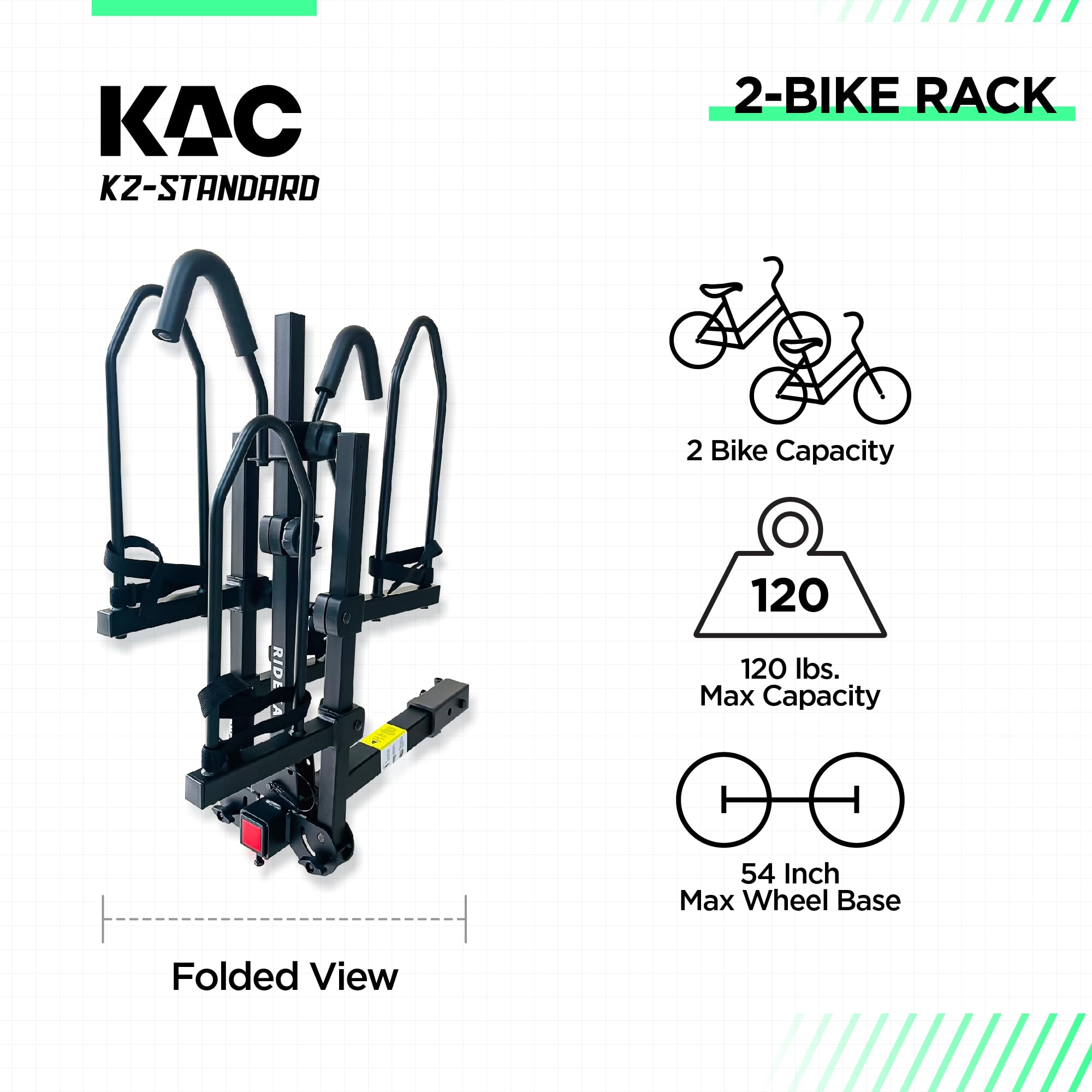 KAC Premium Bike Rack for Car, SUV, Hatchback Mount - 2" Anti-Wobble Hitch & Quick Release Lever for 2 Bikes - Heavy Duty Bicycle Carrier, Easy to Assemble/Install - Tire & Frame Straps Included