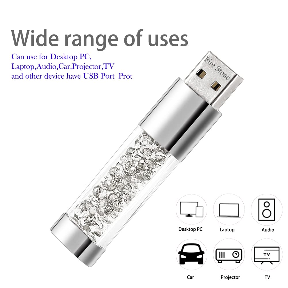 Lovely Diamond USB 2.0 Flash Drive Data Storage Memory Stick USB Stick Pendrive Gift (16GB, White)