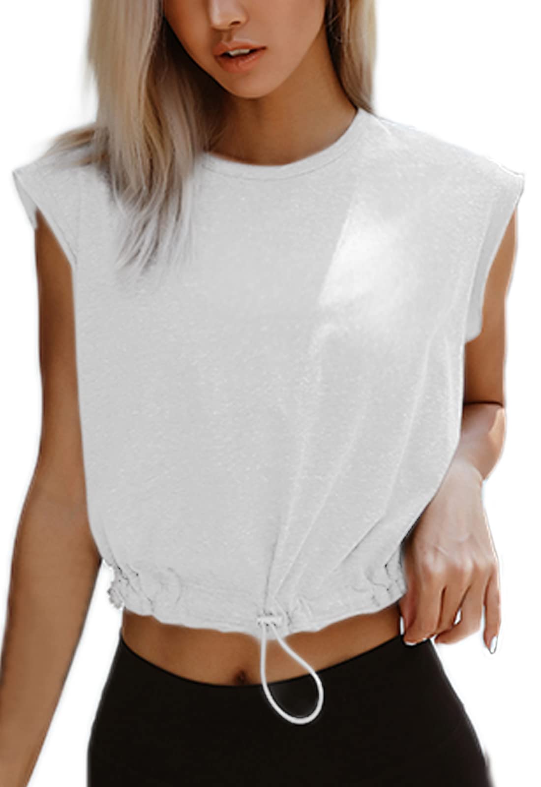 Sanutch Workout Crop Tops for Women Cropped Workout Tops Crop Top Workout Shirts for Women White S