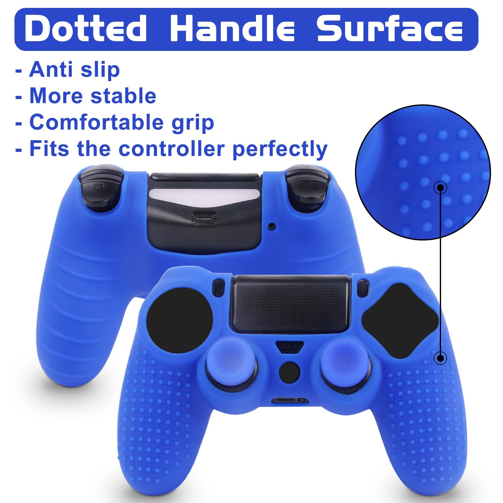 Silicone Cover Compatible with PS4 Controller, Anti-Slip Silicone Controller Skins Protector Compatible with /PS4 Slim/PS4 Pro Controller with 4 Pairs of Thumb Grips, 1Pieces Blue