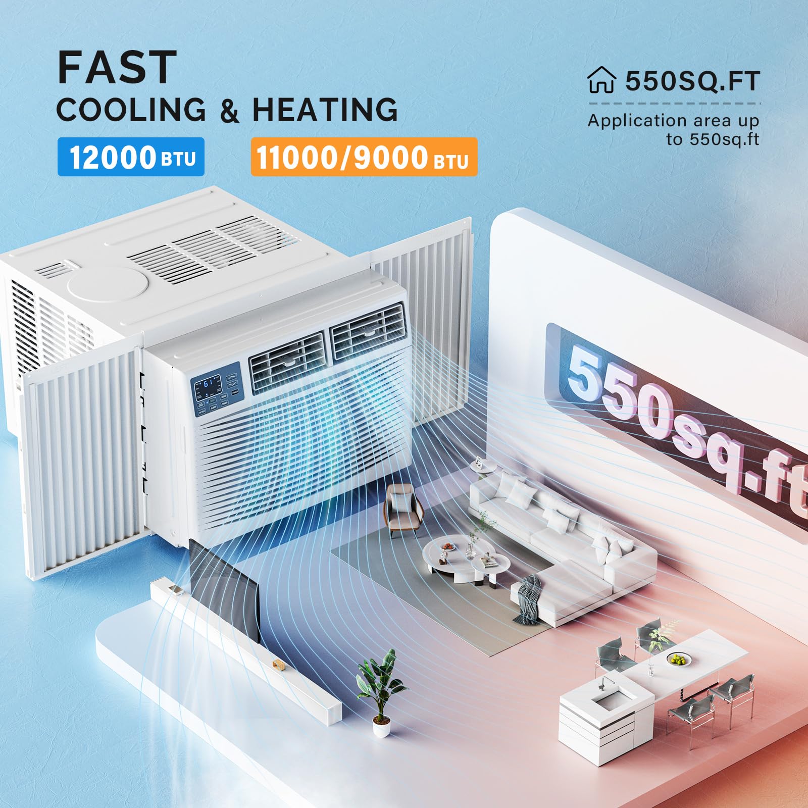 ROVSUN 12000 BTU Window Air Conditioner with Heat, Window AC Unit & Heater Combo with APP & Voice Smart Control, Timer Function & Easy Installation Kit, Work with Alexa/Google Assistant, 208/230V