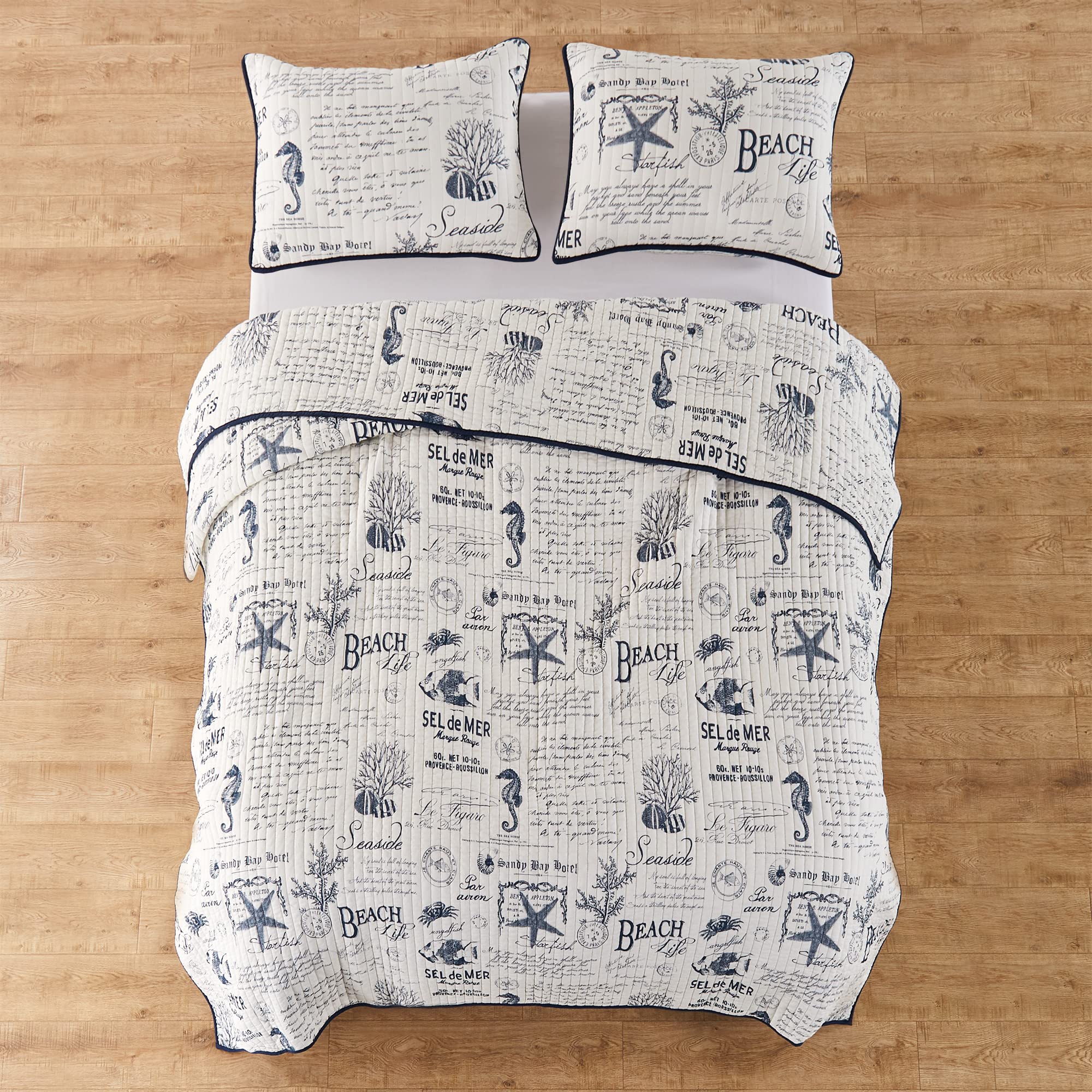 Levtex Home Beach Life King Cotton Quilt Set Navy Coastal