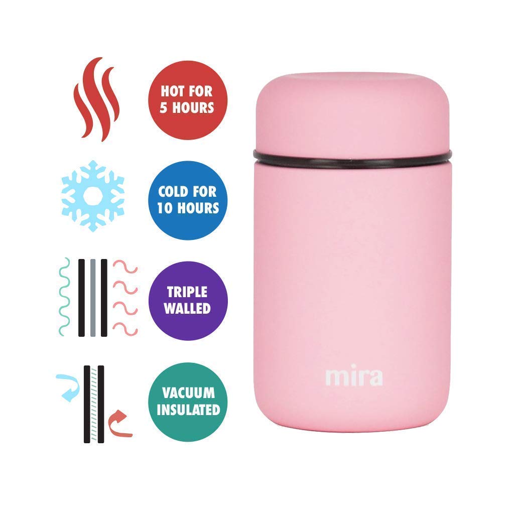 MIRA Kids Lunch Bundle with 7oz Insulated Bullet Flask (Taffy Pink) and 13.5oz Insulated Food Jar (Rose Pink)