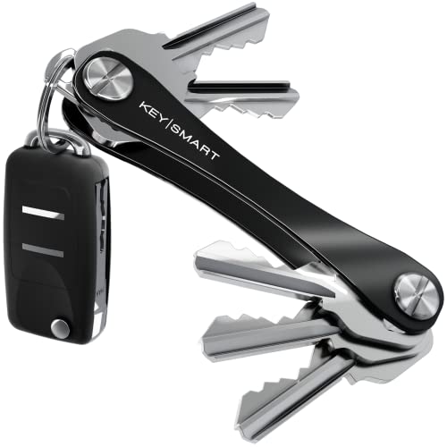 KeySmart Key Holder for Keychain Key Ring - Compact Key Organizer Key Chain Key Case, Minimalist Pocket-Sized EDC Keychain, Loop Piece for Car Fobs, Expandable (up to 8 Keys, Black)