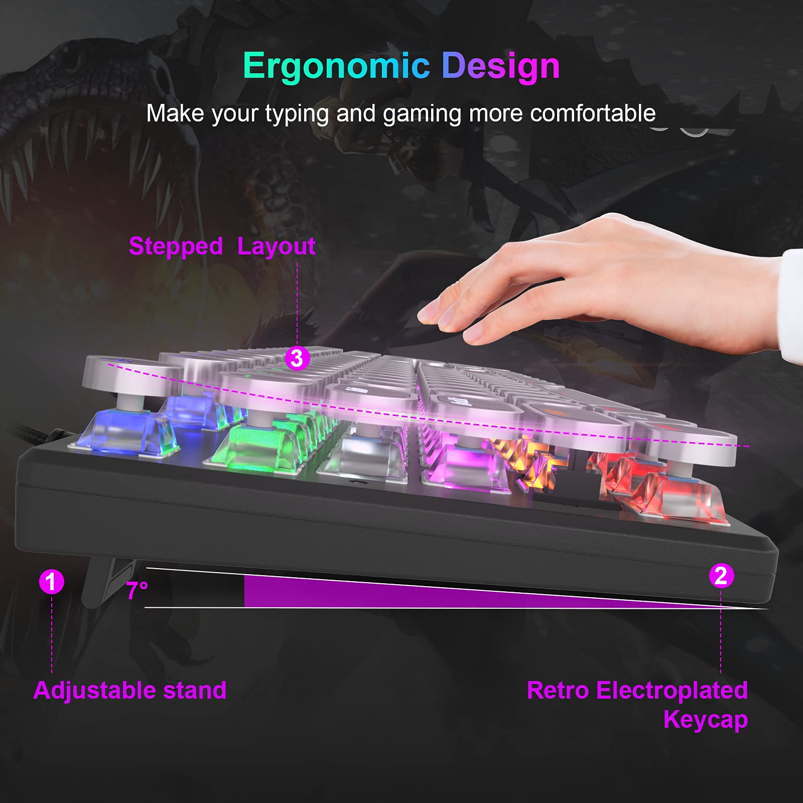 Mechanical Gaming Keyboard, Geeklin Rainbow LED Backlit Gaming Keyboard,USB Wired Mechanical Keyboard with Blue Switches for Desktop, Computer, PC(108 Keys, US Layout)