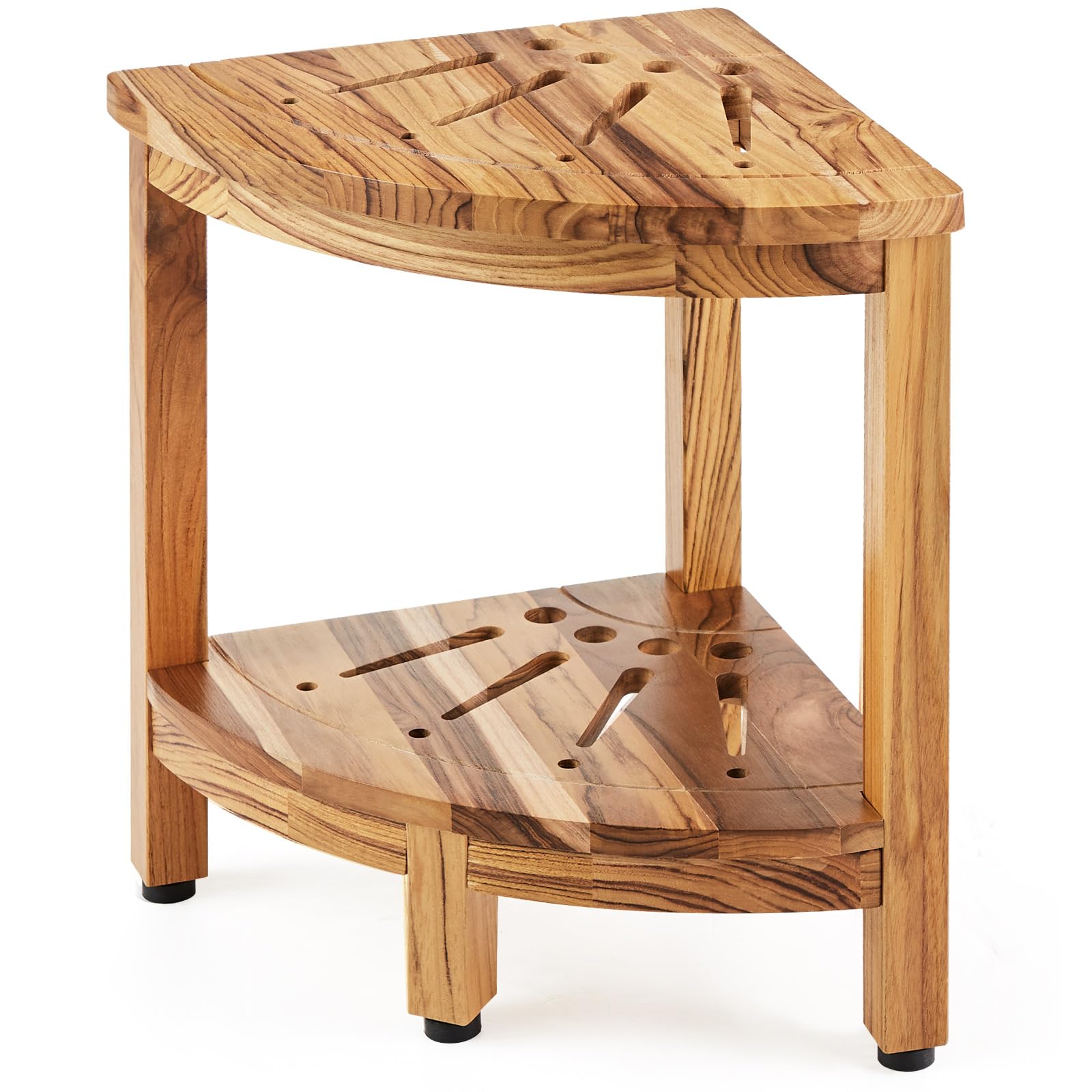 VEVOR 17" Teak Corner Shower Stool, 300 LBS Teak Stool for Bathroom, Shower Stool for Shaving Legs, Corner Shower Bench with Storage Shelf, Shower Stool for Inside & Outside Shower