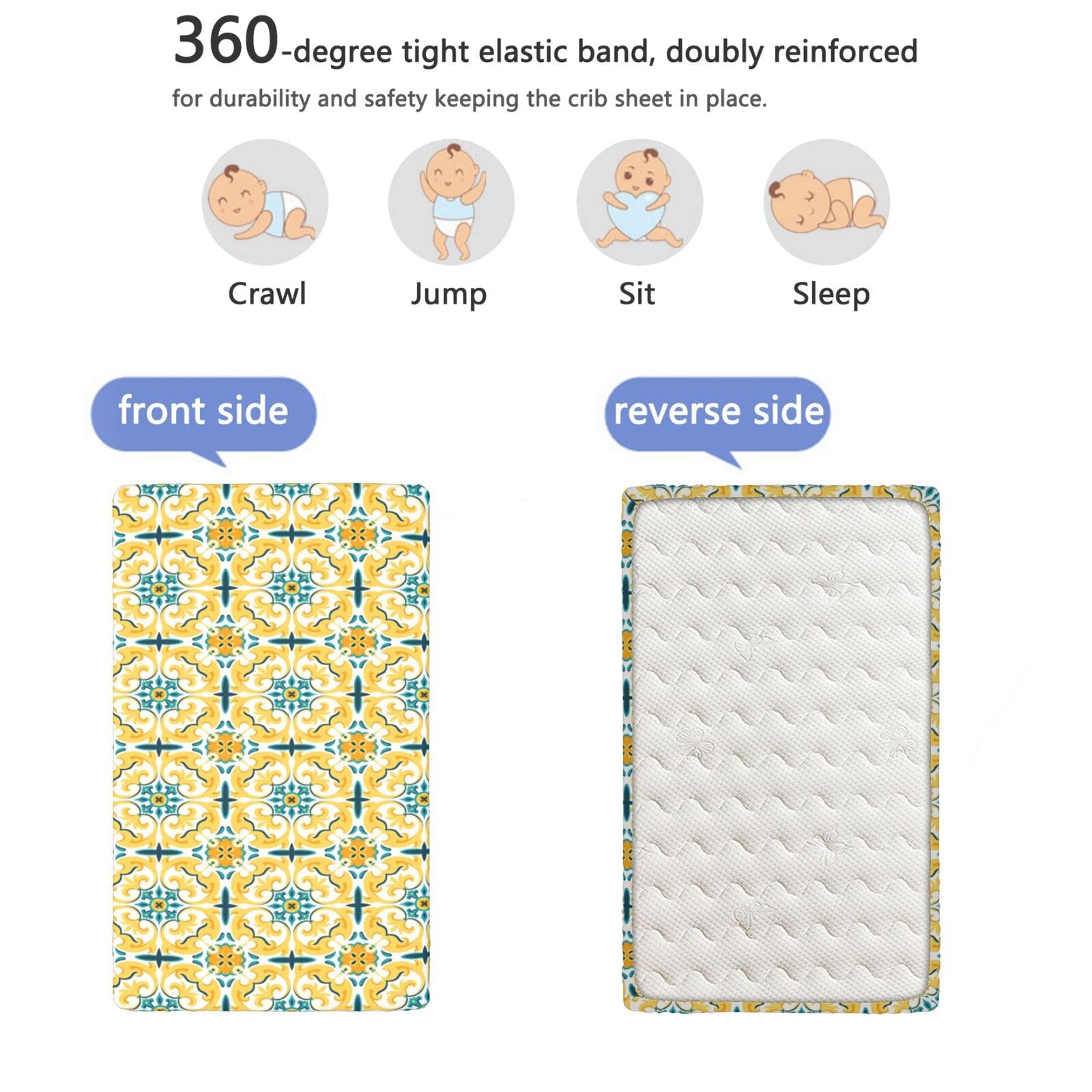 Victorian Themed Fitted Crib Sheet,Standard Crib Mattress Fitted Sheet Soft and Breathable Bed Sheets-Baby Crib Sheets for Girl or Boy,28β x52β,Mustard Orange Dark Seafoam Dark Teal