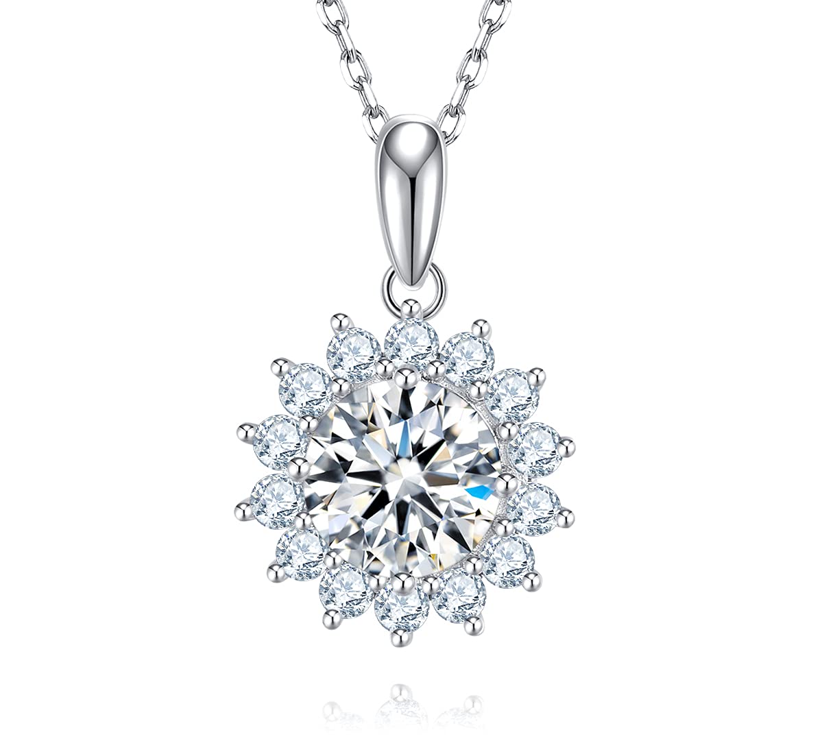 SecreTalk 1-4CT Moissanite Pendant Necklace for Women, Sunflower 18K White Gold Plated Silver Diamond Necklace Gift for Wife Mother Her (4CT)