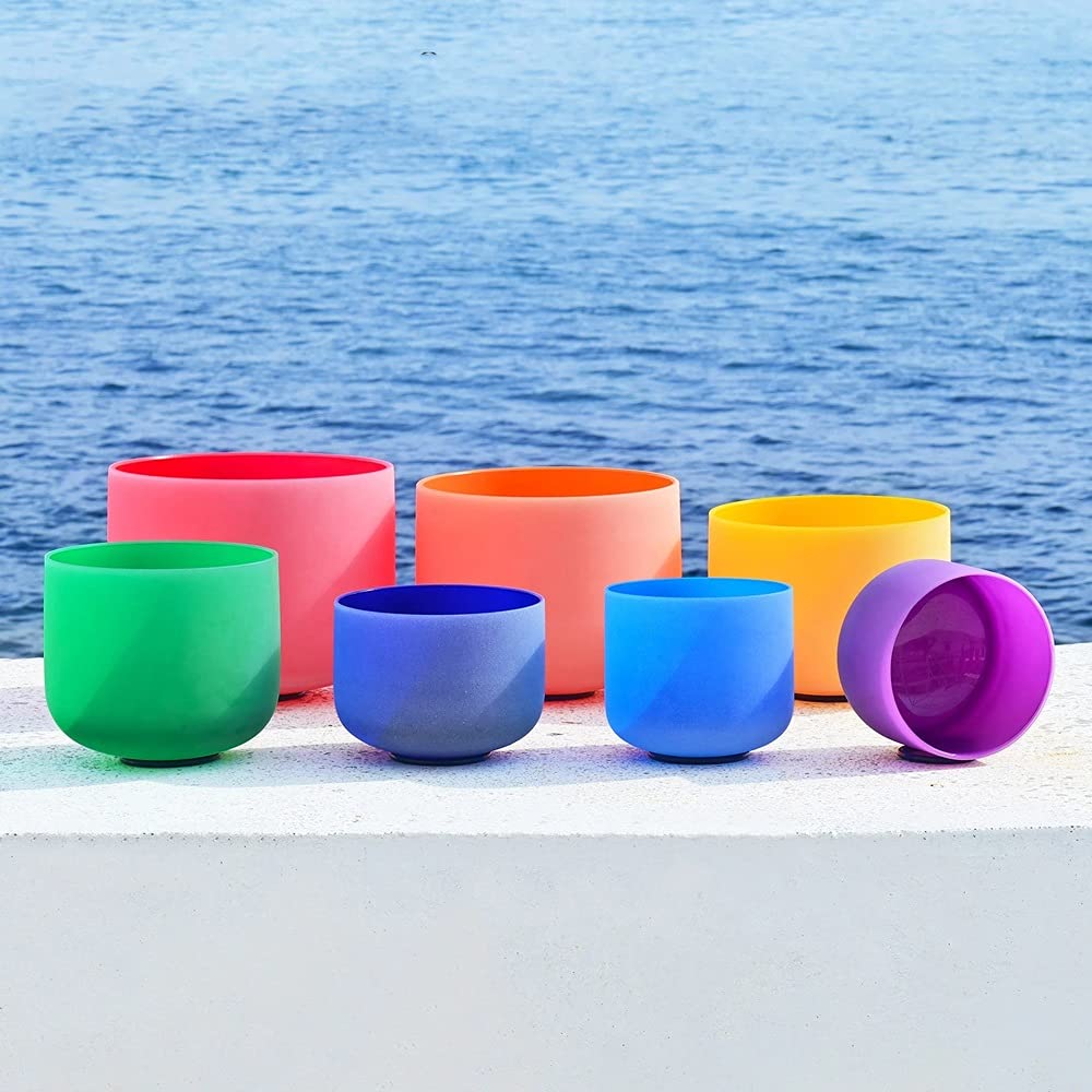 SXNBH 6"-12" Chakra Note Set of 7pcs CDEFGAB Colored Frosted Quartz Crystal Singing Bowl (Color : 440Hz)