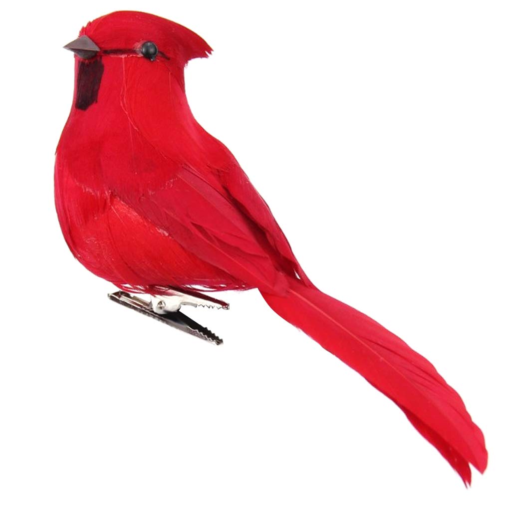 LOVIVER Lifelike Artificial Feathered Foam Birds, DIY Parrot Crafts Ornament, Clip On Design for Home Garden Decoration - Red