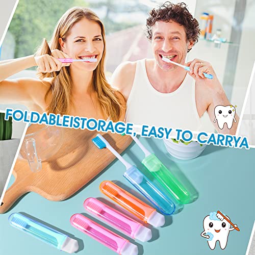 Sibba 6 Pieces Soft Bristles Toothbrush Travel Kit Case Holder Covers Caps Mini Size Portable Small Folding Tooth Brush with Foldable Protector Set Fragile Gums Dental Care for Adult Kid