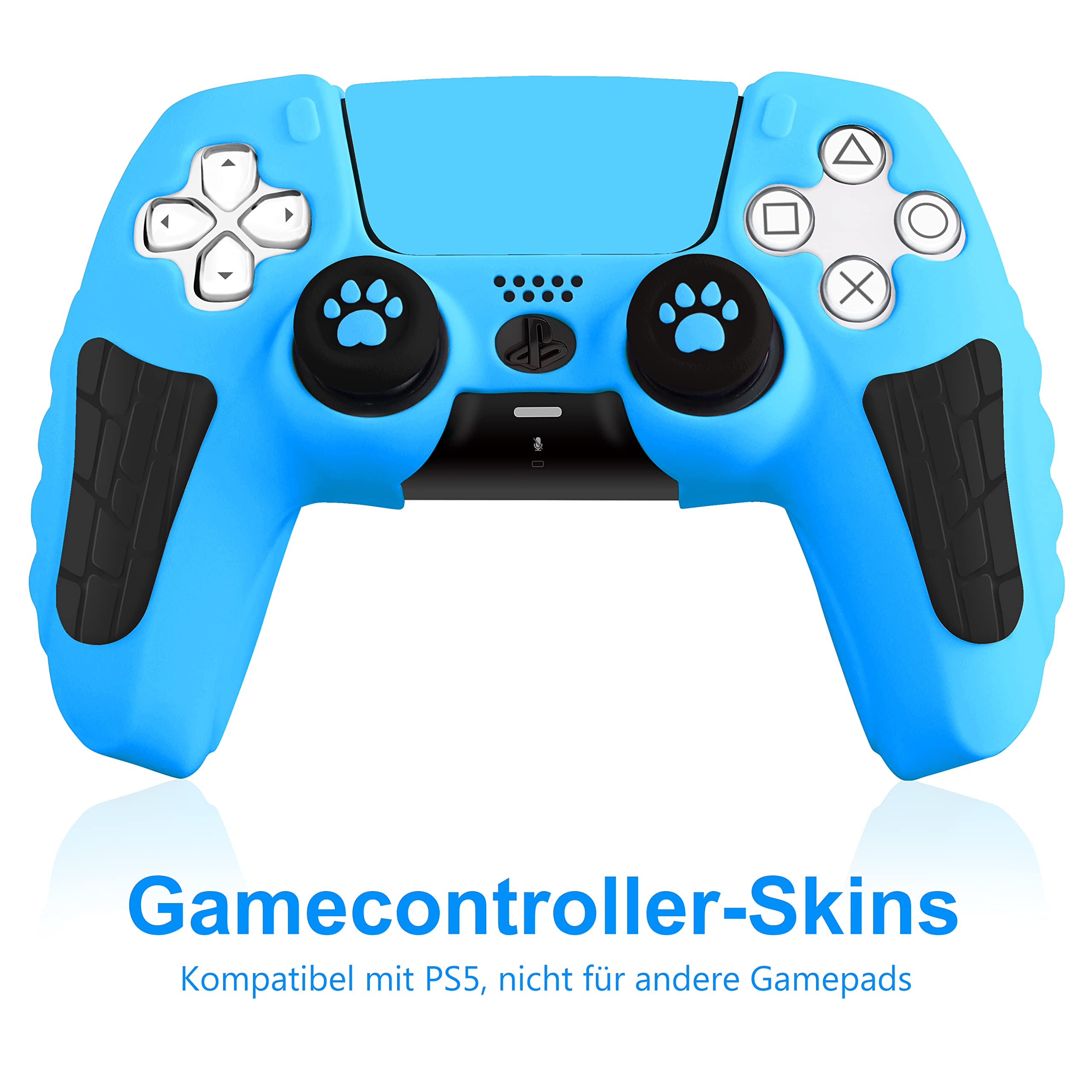 Silicone Skins Cover for PS5 Controller, Sweat-proof Protective Skin Shell Accessories Set with 2 Cute Cat Paw Joystick Thumb Grips Caps,Solid Protection and Good Grips(Blue)