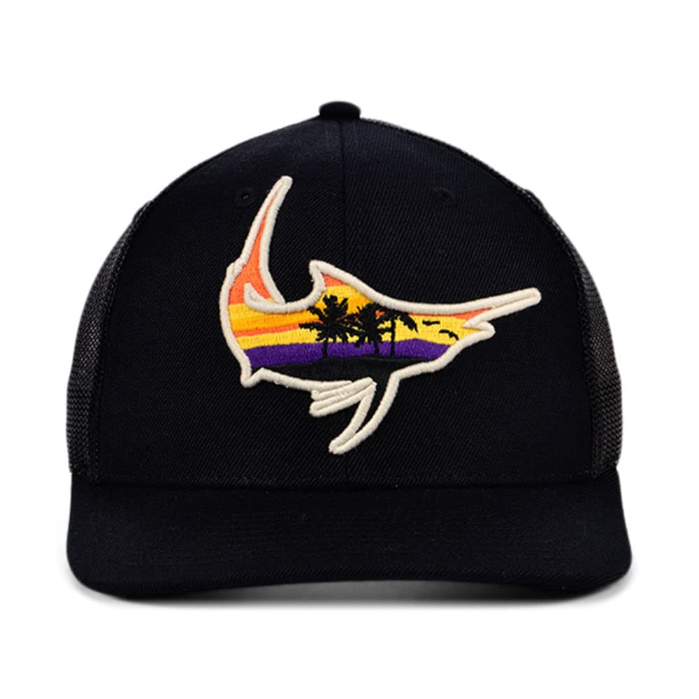 Local Crowns Shark Fish Night Views Island Trucker Adjustable Snapback Black/Shark Fish Patch Cap
