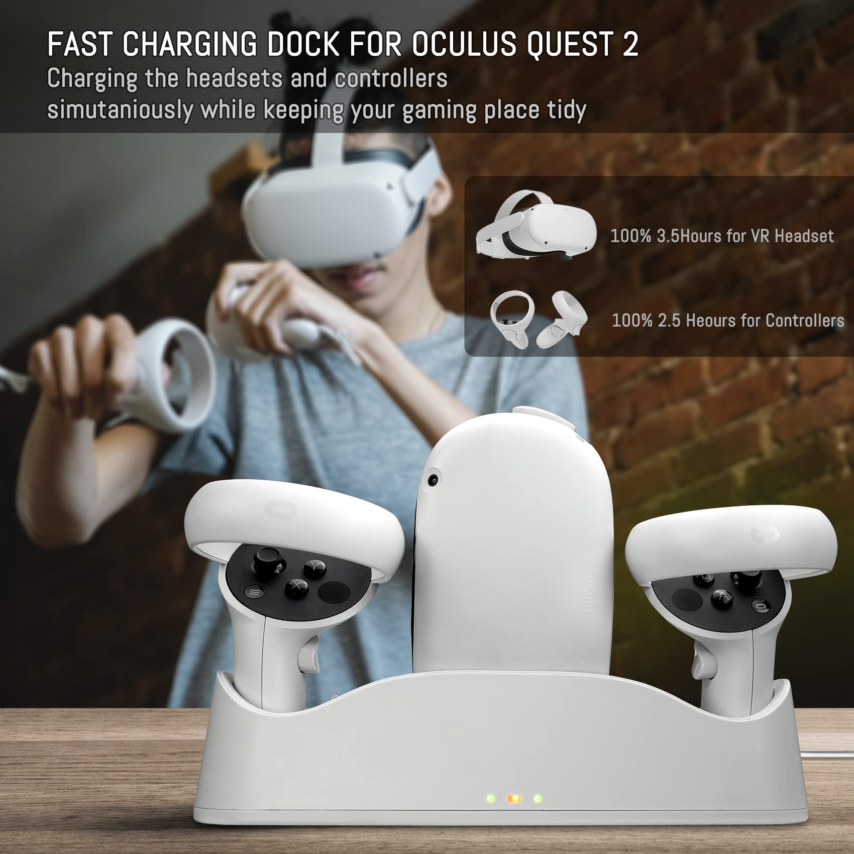 Sedicoca USB Magnetic Charging Dock for Oculus Quest 2 VR Headset, High Speed Charging Station Compatible with Meta Quest 2 Display, Desktop & Wall Mount Holder