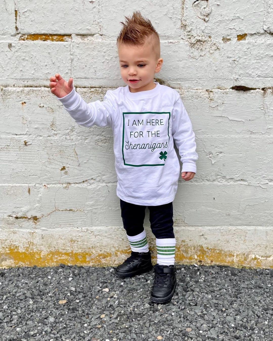 Toddler Baby Boy Fall Outfit Crewneck Long Sleeve Sweatshirt Tops Elastic Pants Jogger Cute Newborn Winter Clolthes Set (Clover White, 6-12 Months)