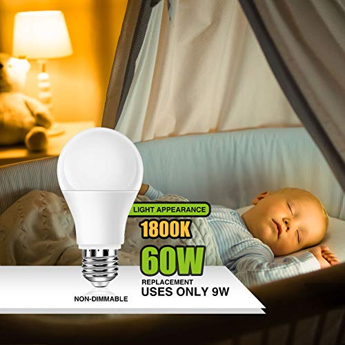 Neporal Amber Light Bulbs, 9W 60W Equivalent A19 Soft Light Bulbs, Blue Light Blocking Warm Light Bulbs, 1800K Amber Night Light Bulbs, Dim Light Bulbs for Healthy Sleep and Baby Nursery Light (1)