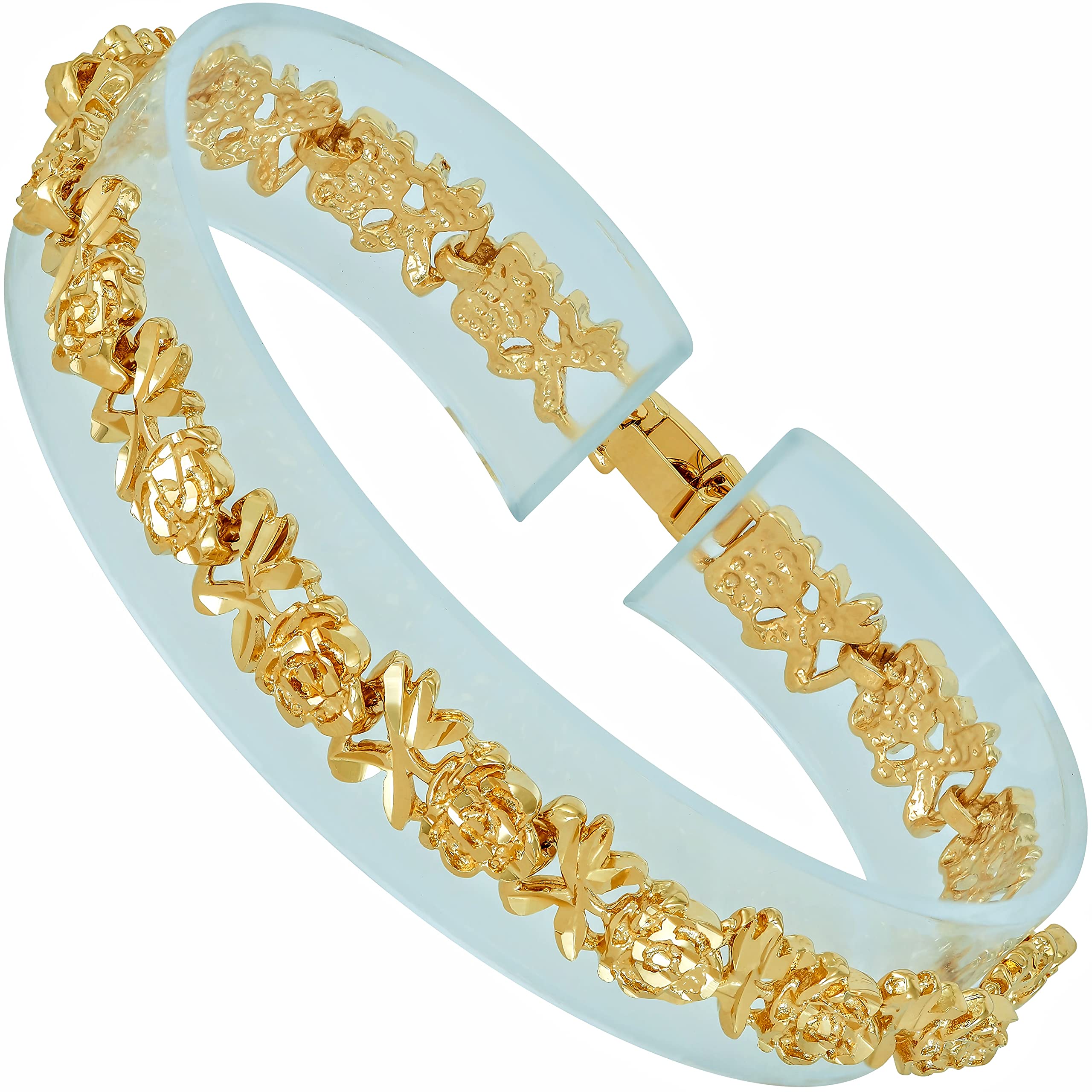 LIFETIME JEWELRY Diamond Cut Rose Charm Bracelet for Women 24k Real Gold Plated (7)