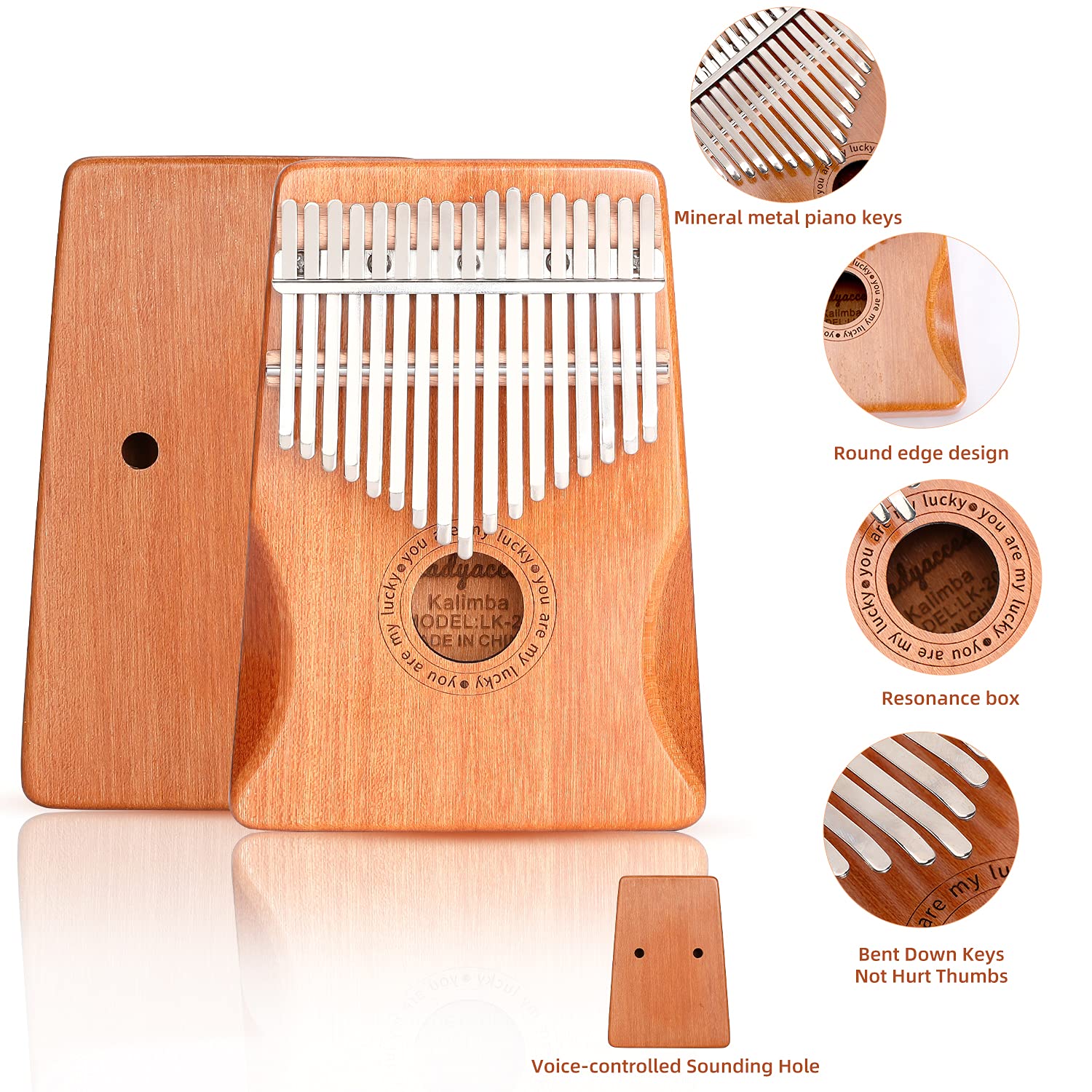 Ladyacces Kalimba Thumb Piano 17 Key Portable Mbira Finger Piano Musical Instrument Gift