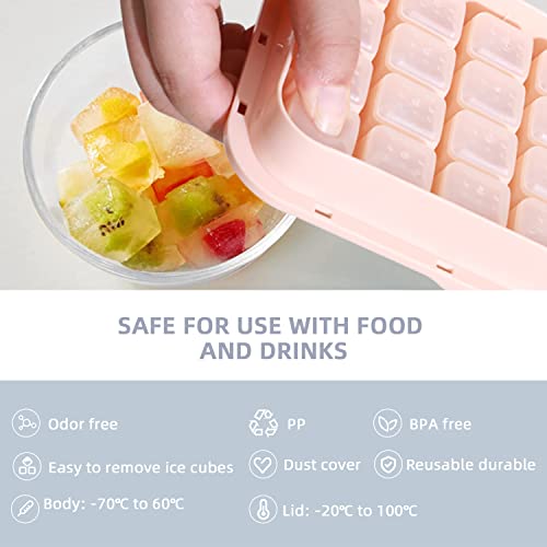 Silicone Ice Cube Tray with Lid and Bin for Freezer, Easy Release & Stackable, BPA Free, Small Ice Cube Tray Mold Making 64 Pieces for Cocktails, Whiskey, Chocolate Tea Coffee