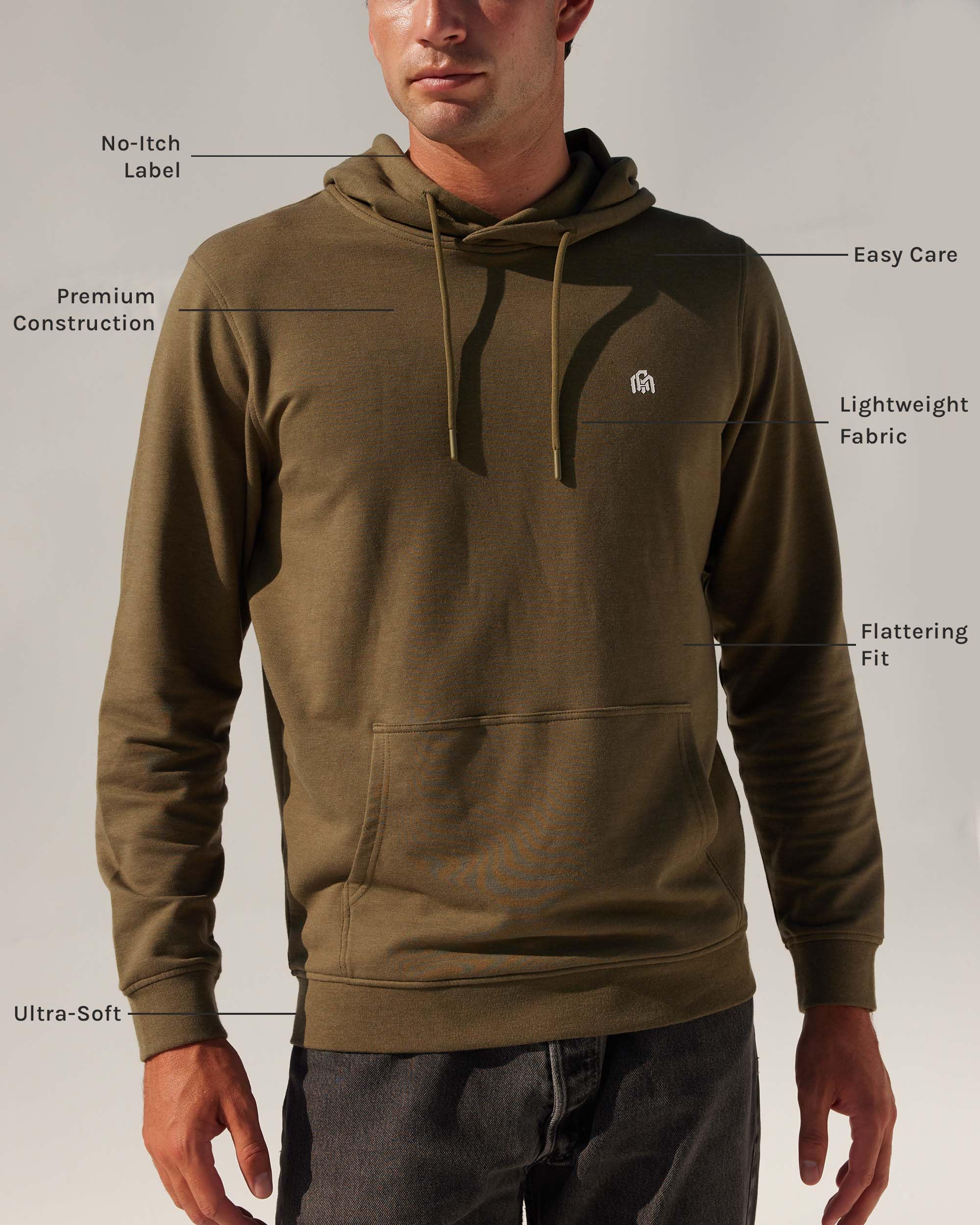 INTO THE AM Pullover Hoodies for Men - Lightweight Casual Fleece Slim Fit Basic Pullover Sweatshirt (Beige, Large)