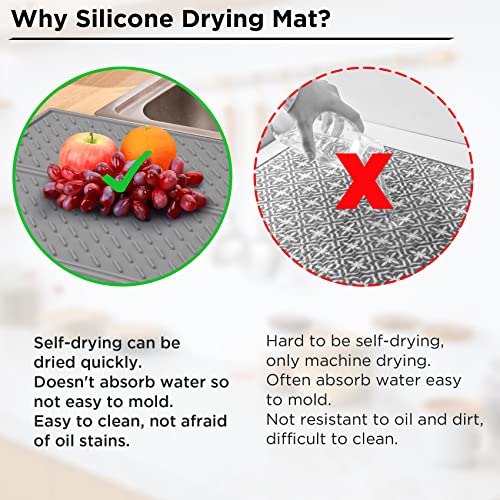 SOSMAR Silicone Drying Mat, 24β x 16β, Dish Drying Mat, Trifold Large Dish Drainer Mat for Kitchen Counter, Heat Resistant Hot Pot Holder, Non-Slip Silicone Sink Mat, BPA Free, Dish Washer Safe, Gray