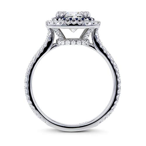 Kobelli 2 Carat TW Moissanite (GH) and Sapphire Cushion Halo Engagement Ring in 14k White Gold - Size 10