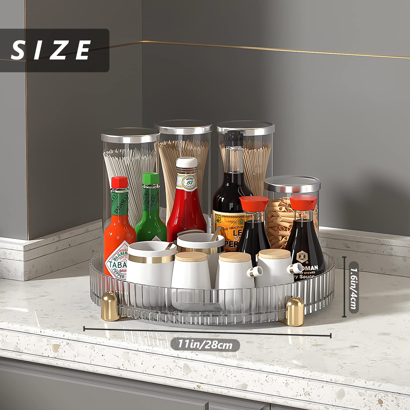 Makeup Perfume Organizer Turntable, SYOUACEND Lazy Susan, 360 Degree Rotating Lazy Susans, Bathroom Vanity Tray, Counter Skincare Organizer Turntable Organizer for Cabinet with Gold Non-Slip Base