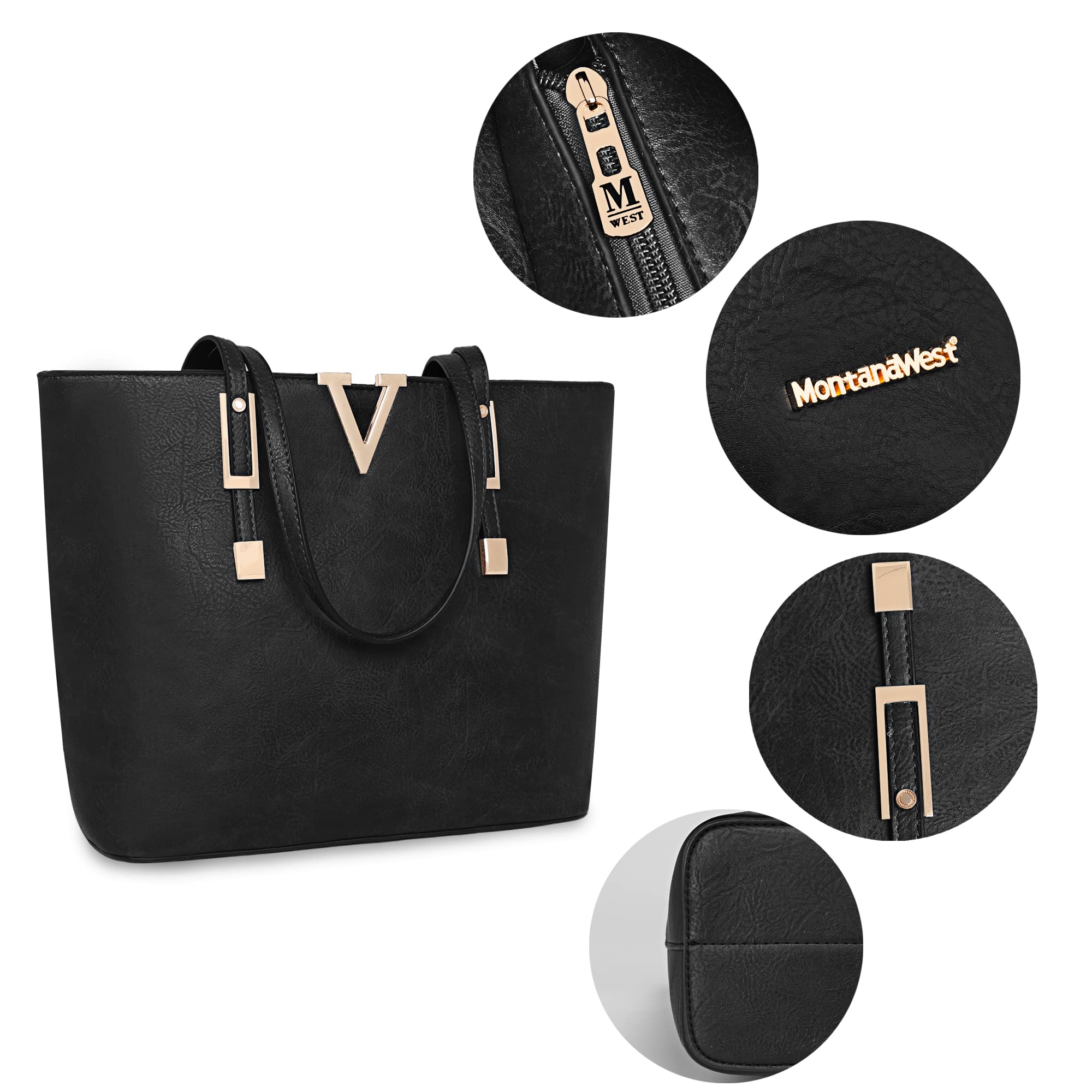 Montana West Tote Handbag for Women Vegan Leather Shoulder Bag Large and Medium 2PCS Purses Set MWC2-034BK