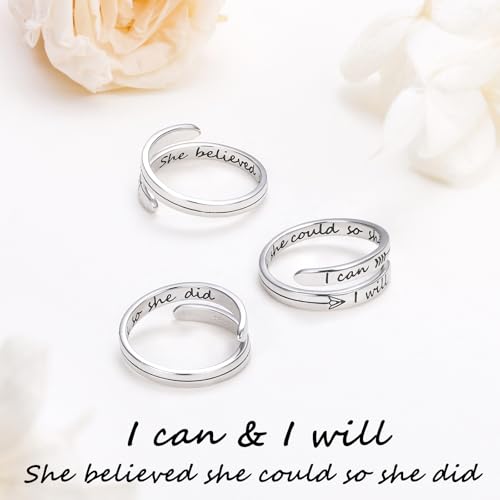 Ladytree Adjustable Inspirational Rings 925 Sterling Silver Stacking Wrap Spiral Twist Statement Band Encouragement Gift for Women Men(you got this)