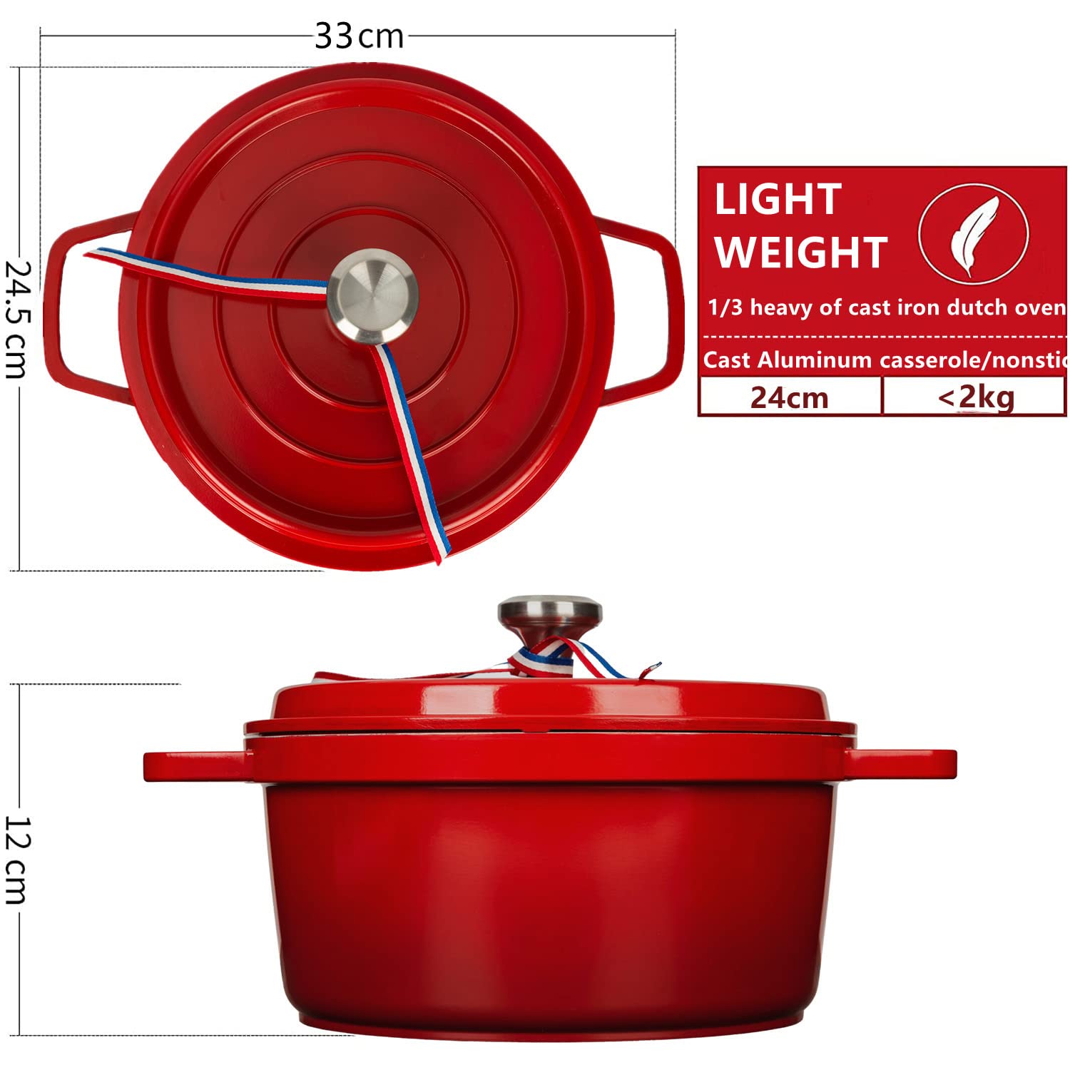 Nonstick Cast Aluminum Dutch Oven Pot with Lid, 5.0qt induction bottom Casserole with ceramic coating, Lightweight Dutch Ovens Caldero Braiser for baking & cooking