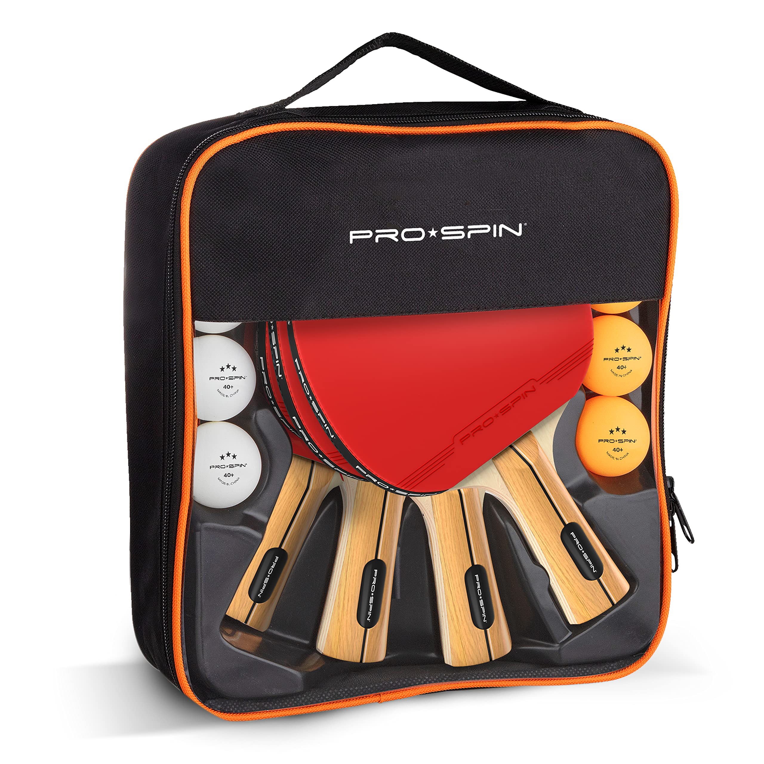 PRO SPIN 4 Player High-Performance Set & Retractable Net | Premium Table Tennis Rackets, 3-Star Ping Pong Balls, Compact Storage Case | Indoor & Outdoor Games