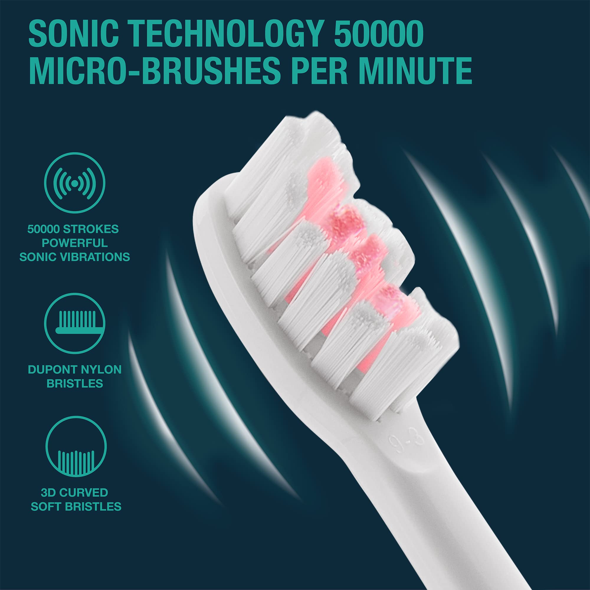 Vekkia Electric Toothbrush and Replacement Heads, Buy a Toothbrush, get 4 More Toothbrush Replacement Heads (Pink Diamond)