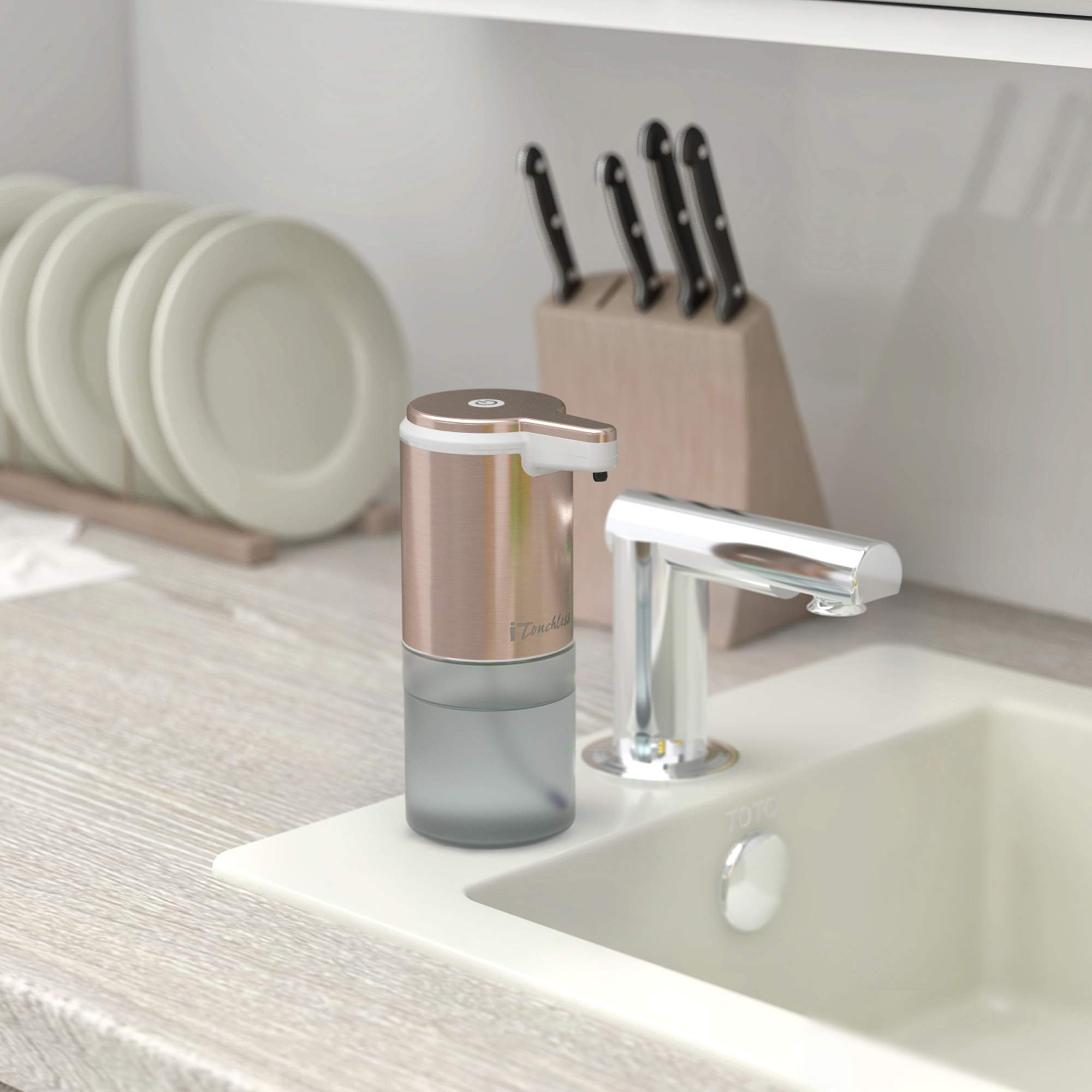 iTouchless, Rust-Free Stainless Steel Automatic Touchless Pump, Mix Your Own FoamSoap, Restroom, Bathroom, Kitchen, Save Time and Money, Soap Dispenser, 11 fl oz, Ultraclean, Rose Gold