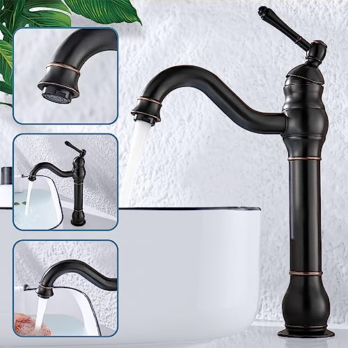 Solepearl Vessel Sink Faucet Oil Rubbed Bronze, 360° Swivel Bathroom Sink Faucet with Pop Up Drain, Countertop 7.87" Tall Spout Single Handle Lavatory Vanity Mixer Tap, Single Hole Deck Mount