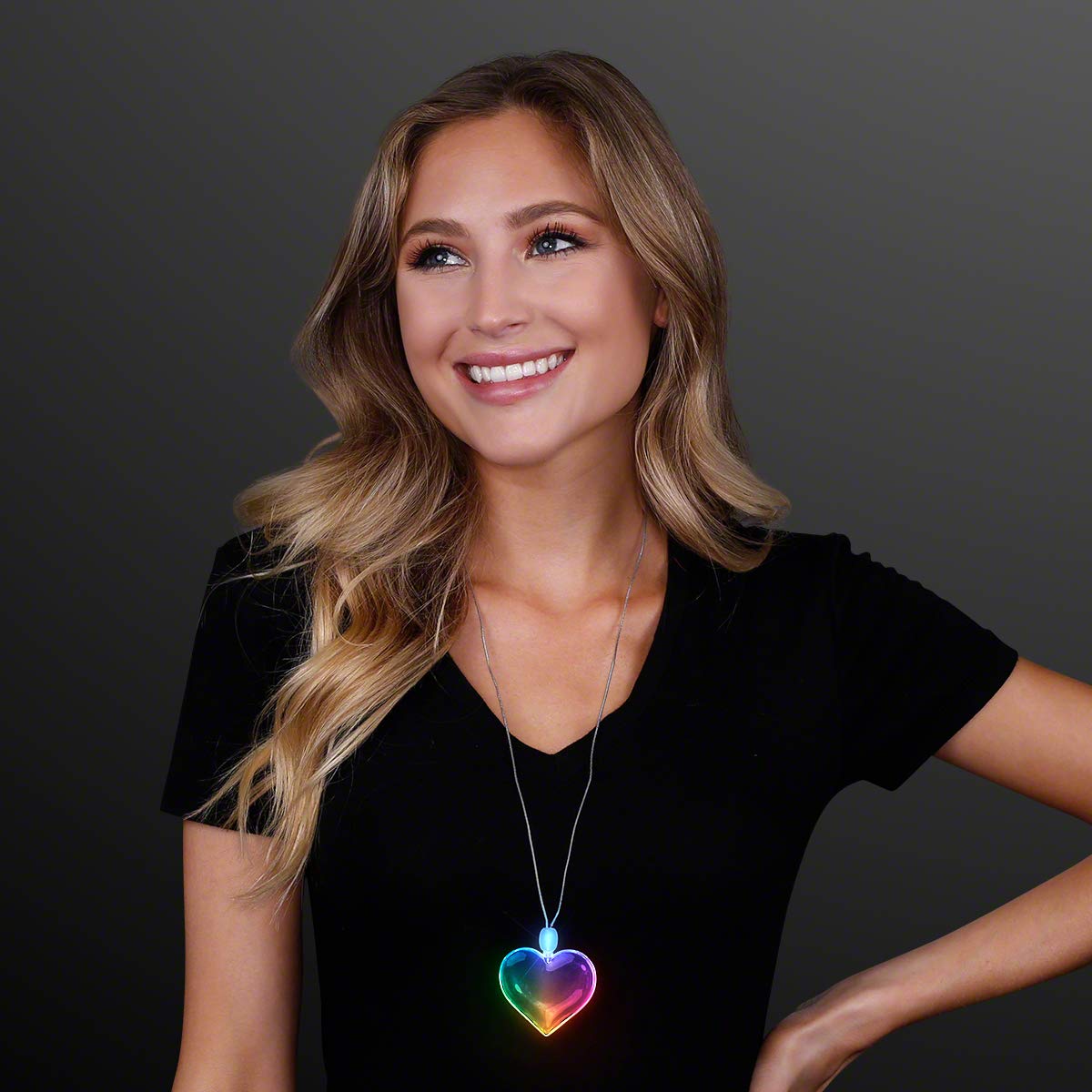 Light Up Necklace Shining Heart with Rainbow Lights (Set of 25)