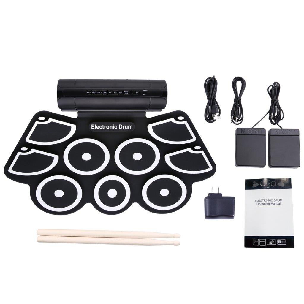 Lightahead Portable 9 Pads + 2 Pedals Electronic Roll Up Drum Set Kit with Built in Speakers, Drumsticks, and Power Supply (Ages 14 & UP)