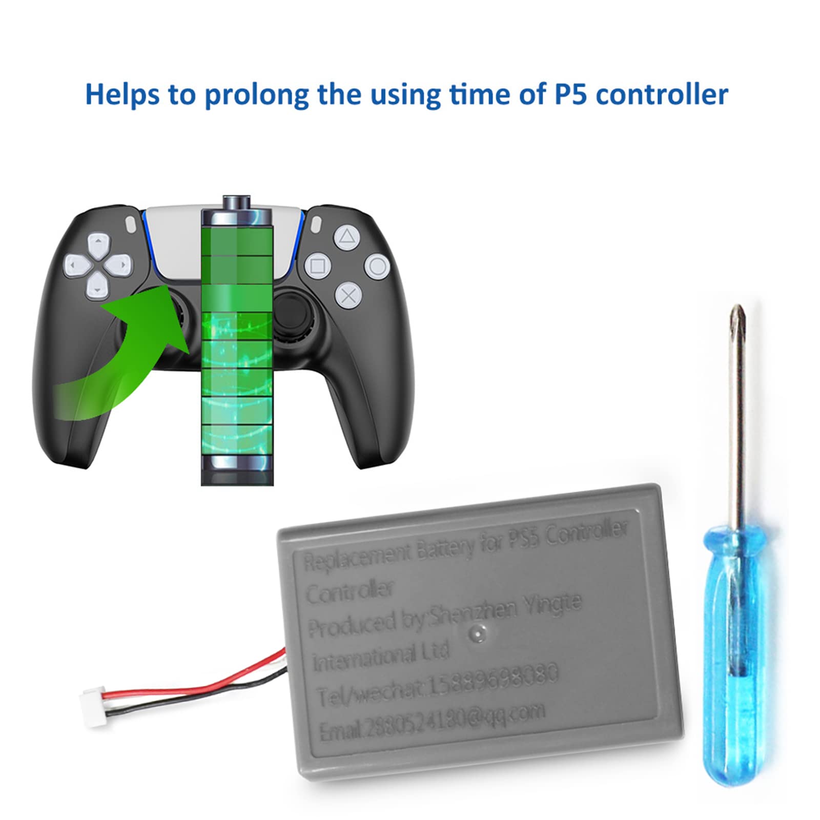 NC PS5 Controller Battery Pack, Replacement Battery for Sony PS5 DualSense Controller, 3.7V 1560mAh Li-ion Rechargeable Battery, Repair Tool Included (Battery)
