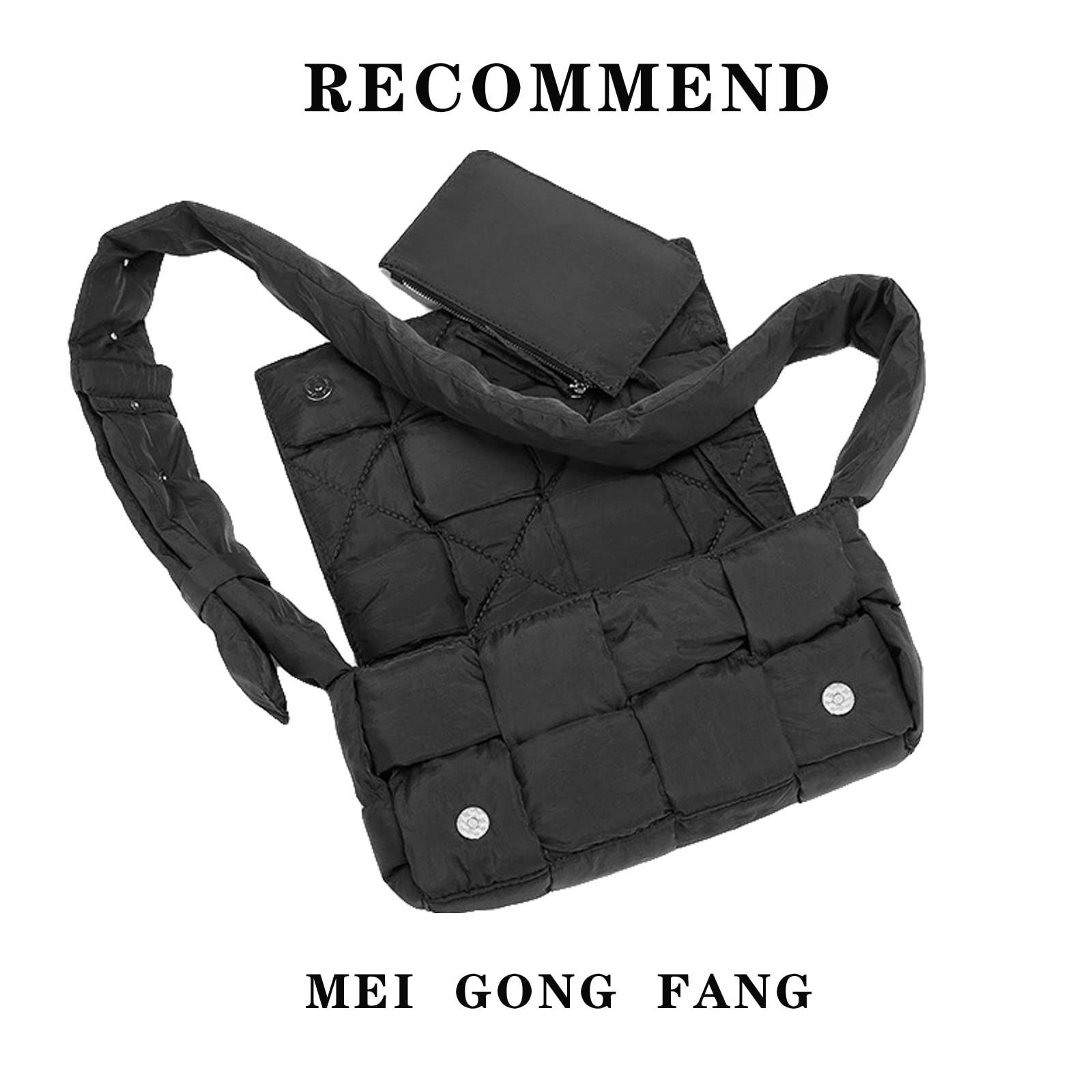 Puffer Bag,Man Women Oblique Span Quilted Puffy Down Padded Clutch Handbags Shoulder Bag, Trendy Purse (black)