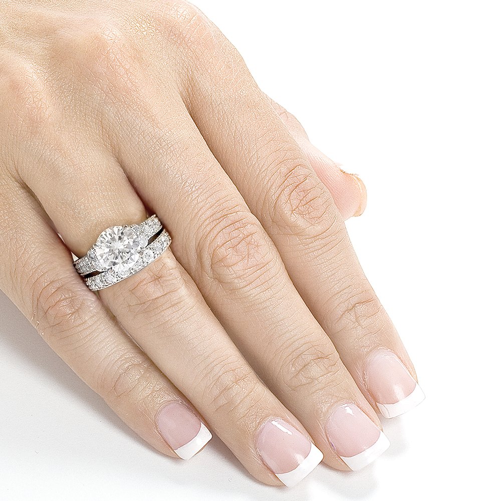 Kobelli Art Deco Moissanite Bridal Rings Set 3 CTW 14k White Gold, Size 6