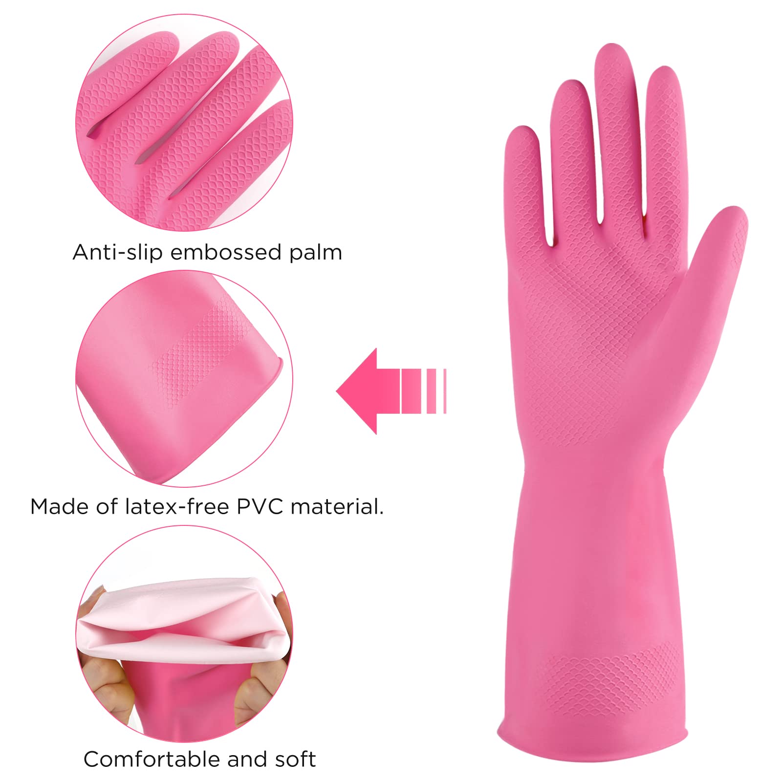 IUCGE Rubber gloves dishwashing 2 Pairs for Kitchen,Cleaning gloves for household Reuseable.(Small,Pink+Yellow)