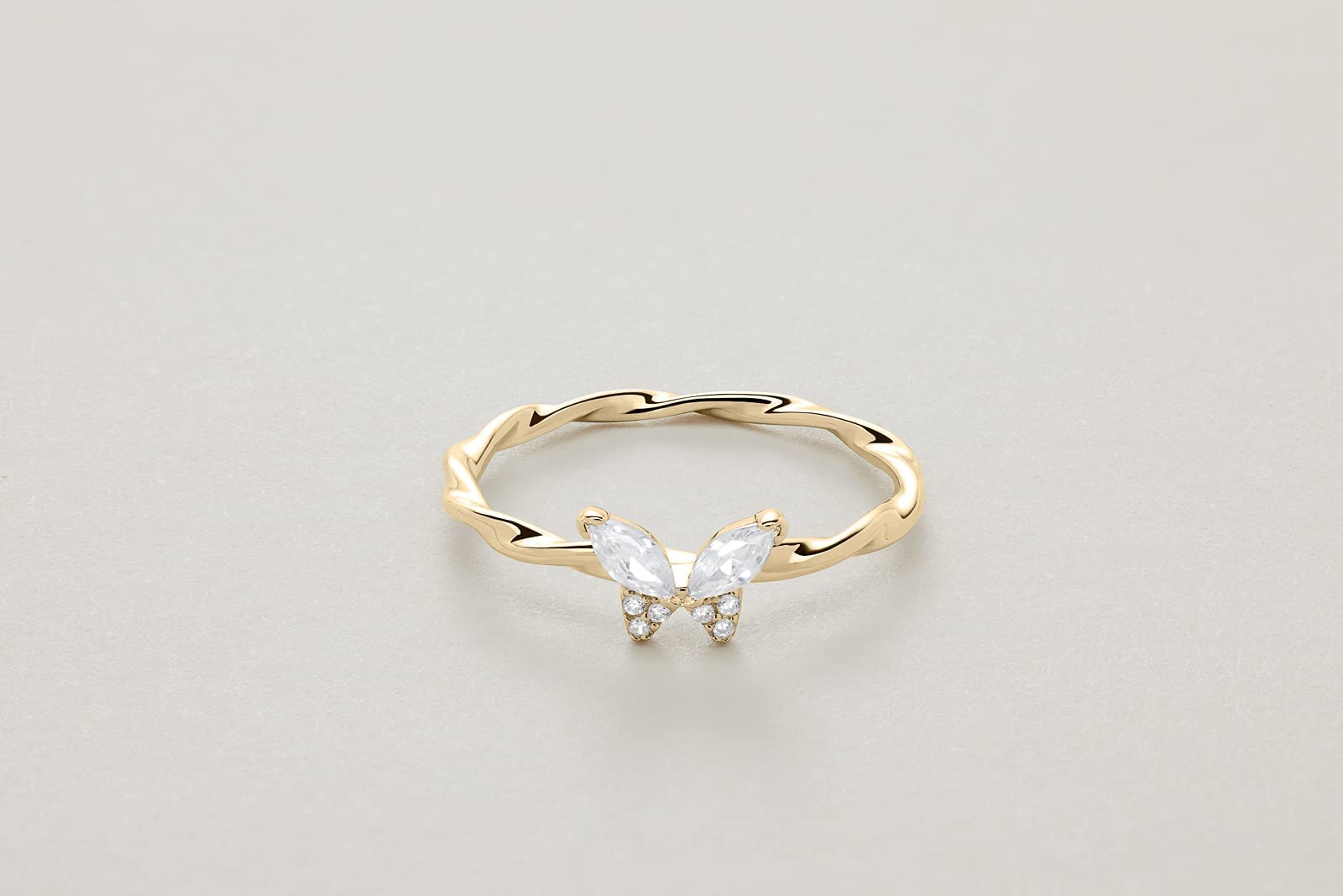 Milla CZ Sterling Silver Butterfly Rings for Women or 14k Gold Plated Stackable Rings - Cool Cute Rings Aesthetic for Teens (14K Gold Plated, Size 7)