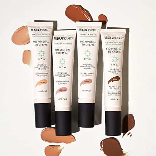MDSolarSciences MD Mineral BB Crème SPF 50 – Beauty Balm Sunscreen for Face - Vegan Broad Spectrum UV Protection – Blendable Tinted Cream – Smooth, Natural Matte Finish, Light, 1.23 Oz