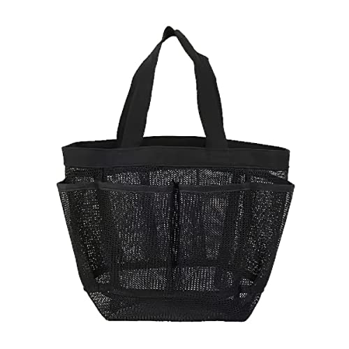 Typutomi Mesh Shower Caddy Portable, Black Mesh Caddy Tote with 8 Storage Pocket and Handle Large Capacity Hanging Shower Caddy Dorm Basket for College Dorm Essentials, Bathroom, Camp, Travel