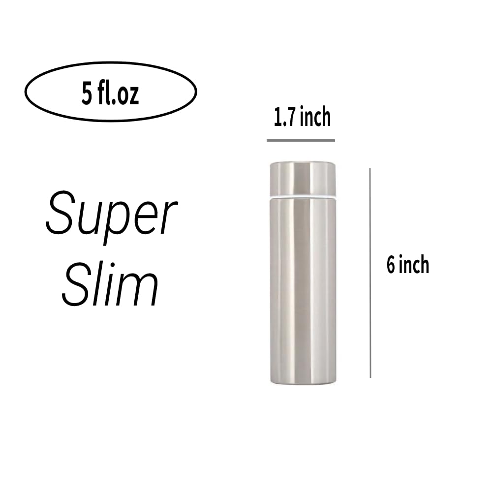 Jumigra Insulated Water Bottle, 18/8 (304) Stainless Steel, Super Slim Skinny Mini, Portable, Leak Proof, 5oz, Silver