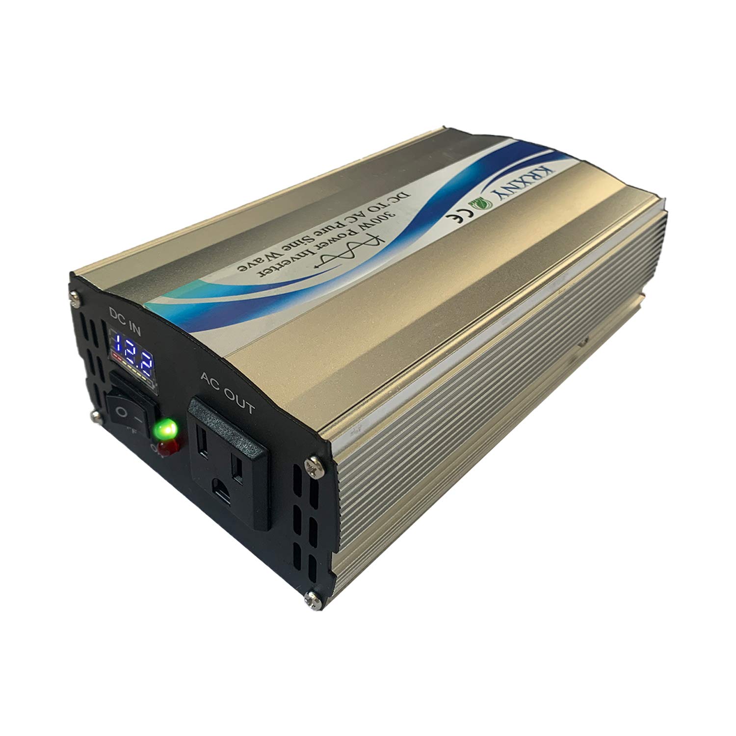KRXNY 300W Car Power Inverter 12V DC to 120V AC 60HZ Pure Sine Wave Converter with LED Display US Output Socket
