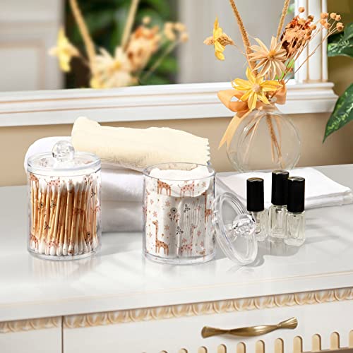 xigua 2 Pack Cute Giraffe Apothecary Jars with Lid, Qtip Holder Storage Containers for Cotton Ball, Swabs, Pads, Clear Plastic Canisters for Bathroom Vanity Organization (10 Oz)