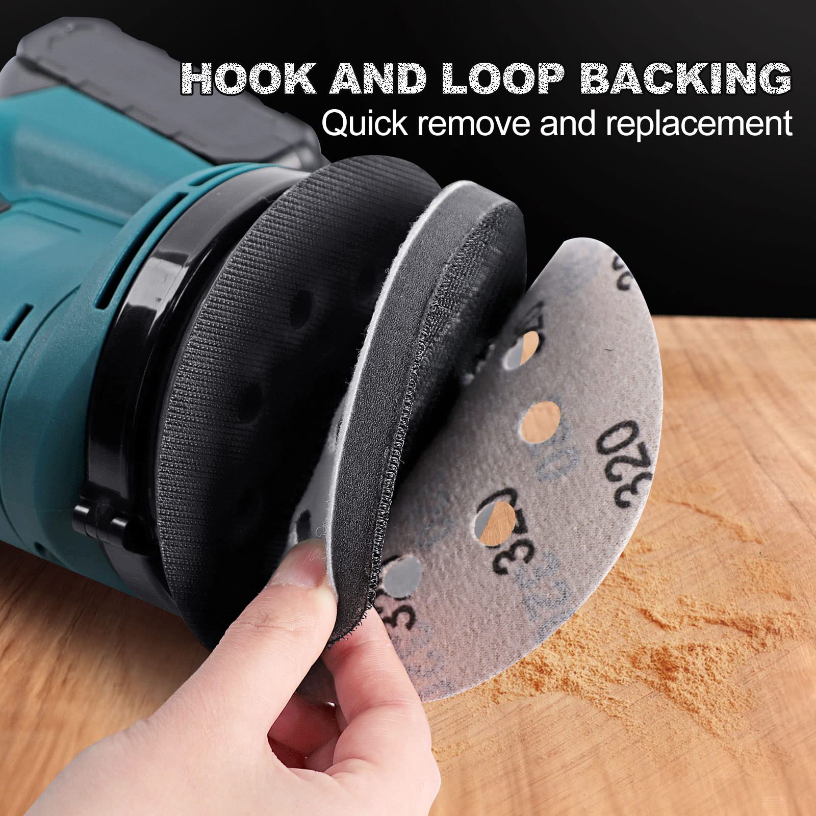 POLIWELL 5 Inch Sanding Discs Hook and Loop 8 Hole Heavy Duty Silicon Carbide Sandpaper 320 400 600 800 1000 1500 2000 3000 4000 5000 7000 10000 with Interface Pad for Random Orbital Sander,120 Pack