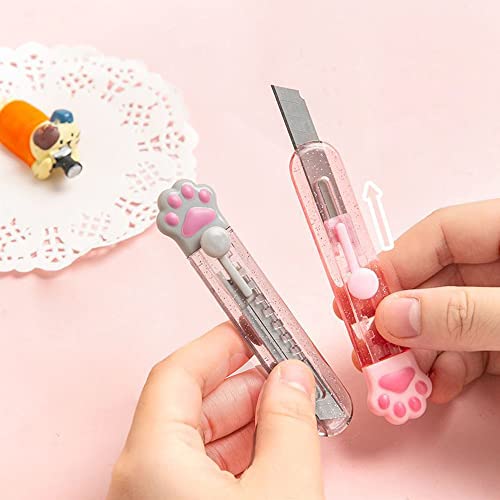 Small Utility Knife,Cute cat Paw Retractable Utility Knife,6 Utility Knifes,Send you 1 Plastic Ruler,9mm Wider Razor Sharp Blade,Perfect for Office and Home Use