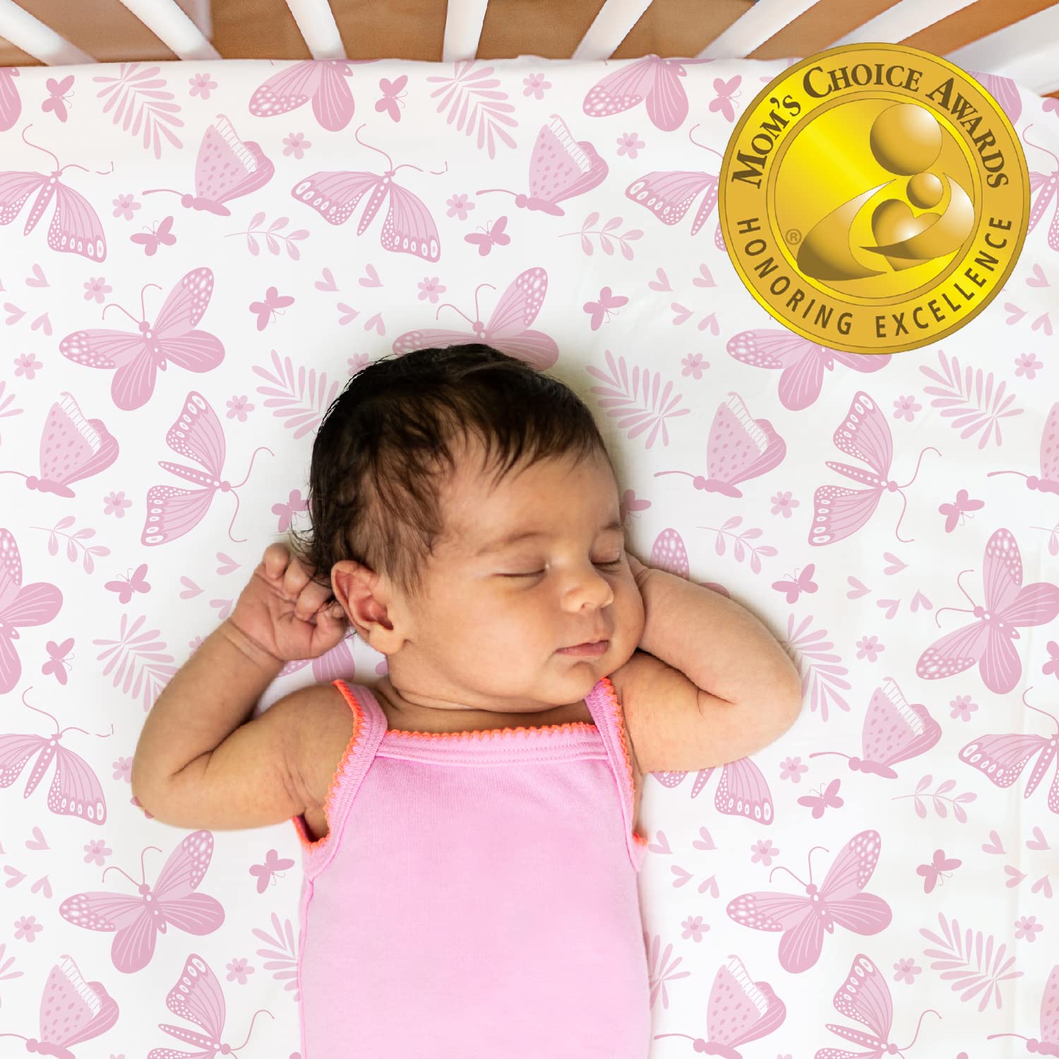 The Peanutshell Pink Butterfly and Floral Fitted Crib Sheets for Girls, 6 Pack