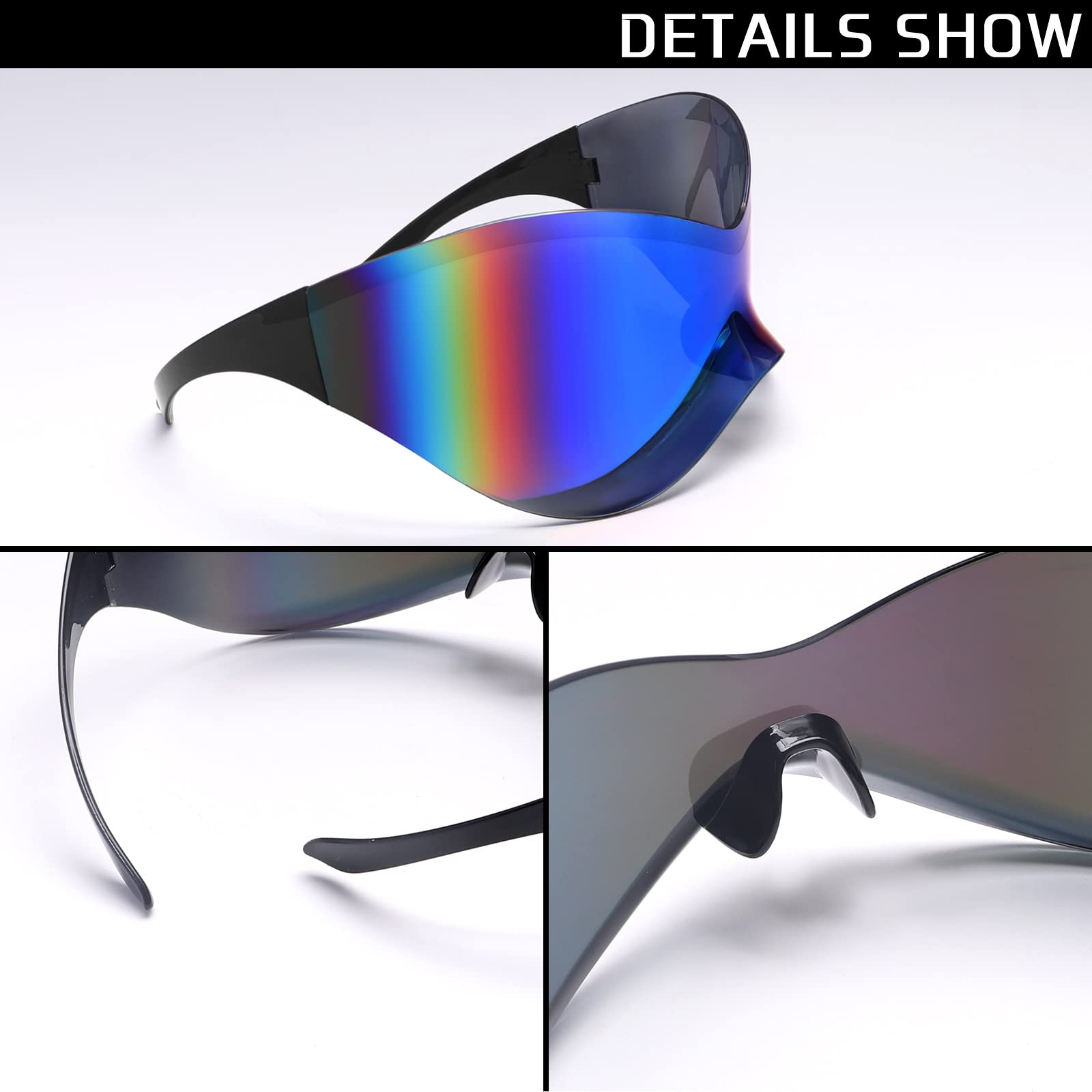 SENMARIES Futuristic Sunglasses for Men Women Alien Oversized Wrap Around Shield Fashion Chic Mask Sun Glasses ShadesSilver